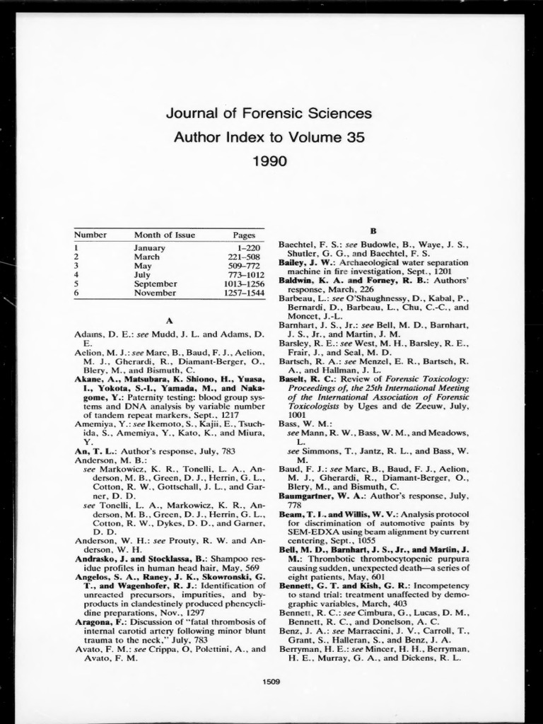Sim Journal-Of-Forensic-Sciences 1990 35 Index | PDF