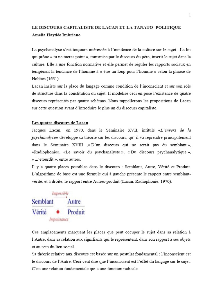 Discours capitaliste et thanato-politique | PDF | Jacques Lacan | Vérité