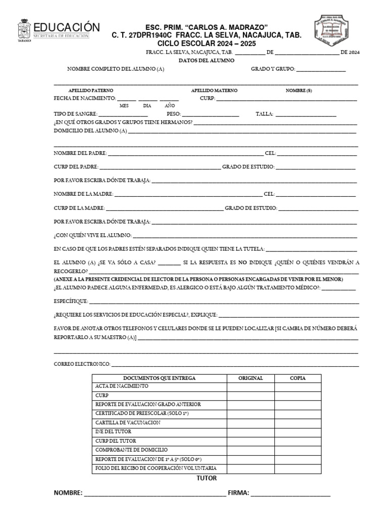 Hoja de Datos del Alumno 2024-2025 | PDF | Instituciones sociales ...