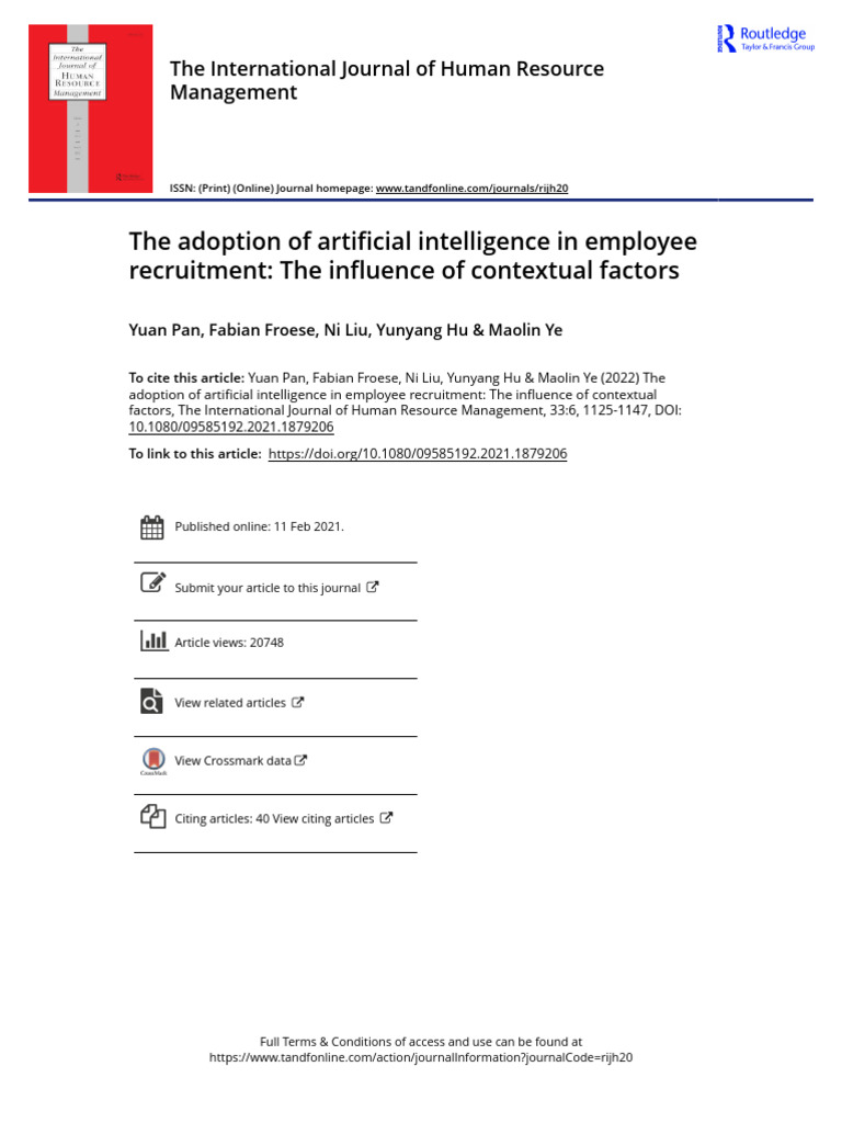 The Adoption of Artificial Intelligence in Employee Recruitment The Influence of Contextual ...