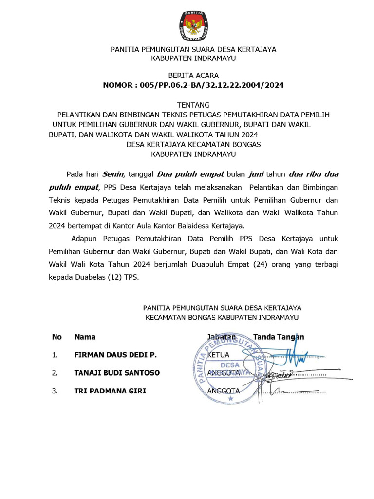 Pelantikan PPDP Desa Kertajaya 2024 | PDF