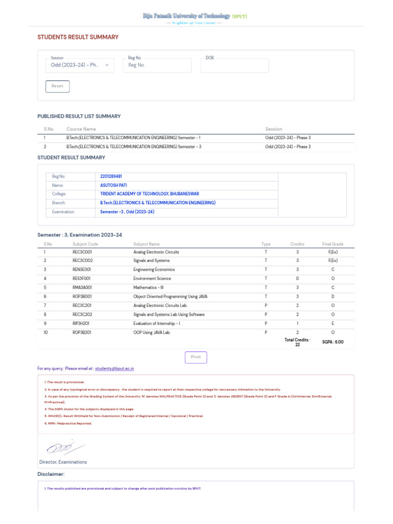 Bput Exams - Results | PDF | Computer Engineering | Engineering