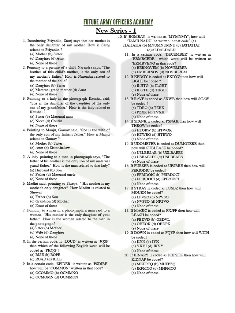 OIR SSB Practice Questions | PDF | Childhood | Linguistics