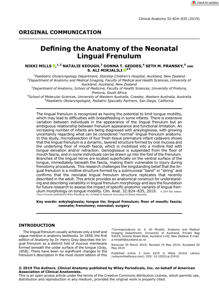 Neonatal Lingual Frenulum Anatomy Study | PDF | Tongue | Anatomical ...