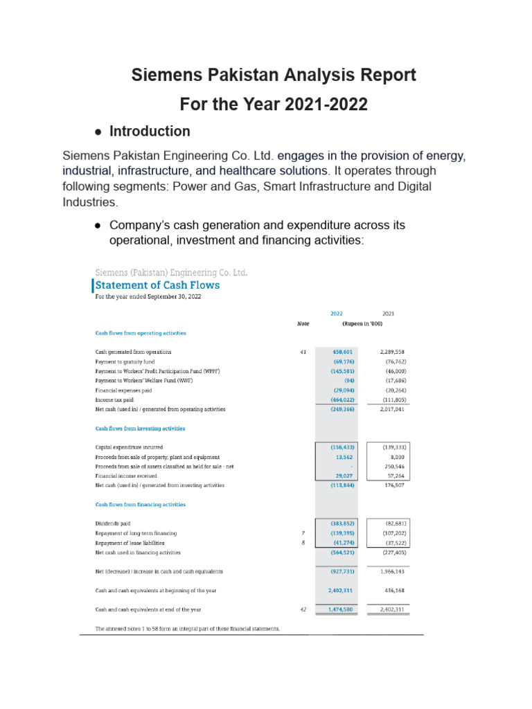 Siemens Pakistan 2022 Cash Flow Analysis | PDF | Expense | Siemens