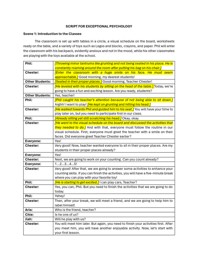 Script For Exceptional Psychology - Sai | PDF | Classroom