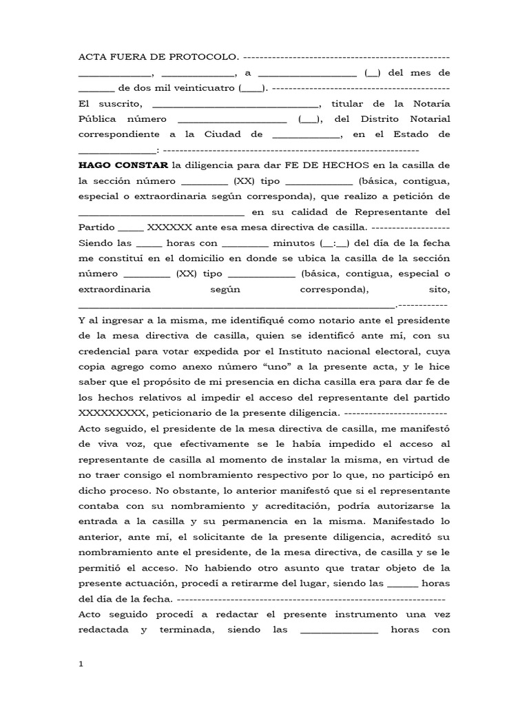 ACTA EJEMPLO REPRESENTANTE DE PARTIDO EN CASILLA | Descargar gratis PDF | Gobierno