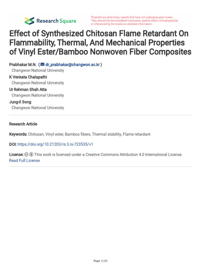 Effect of Synthesized Chitosan Flame Retardant On Flammability, Thermal, And Mechanical ...