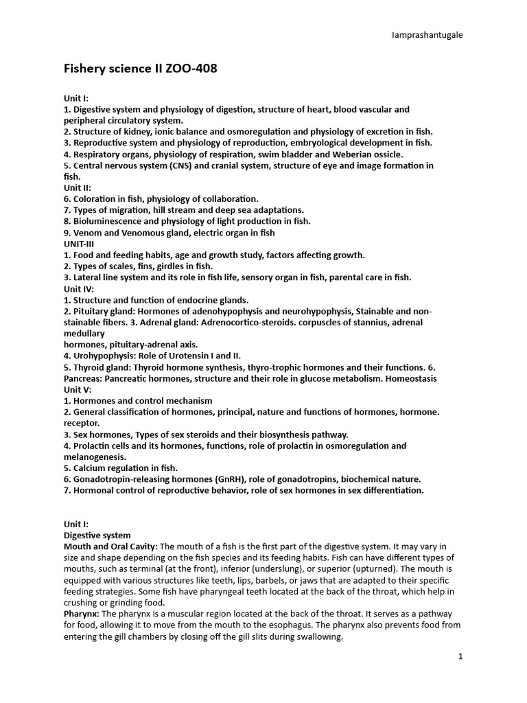Fishery Science II (ZOO-408) - 1 | PDF | Digestion | Kidney