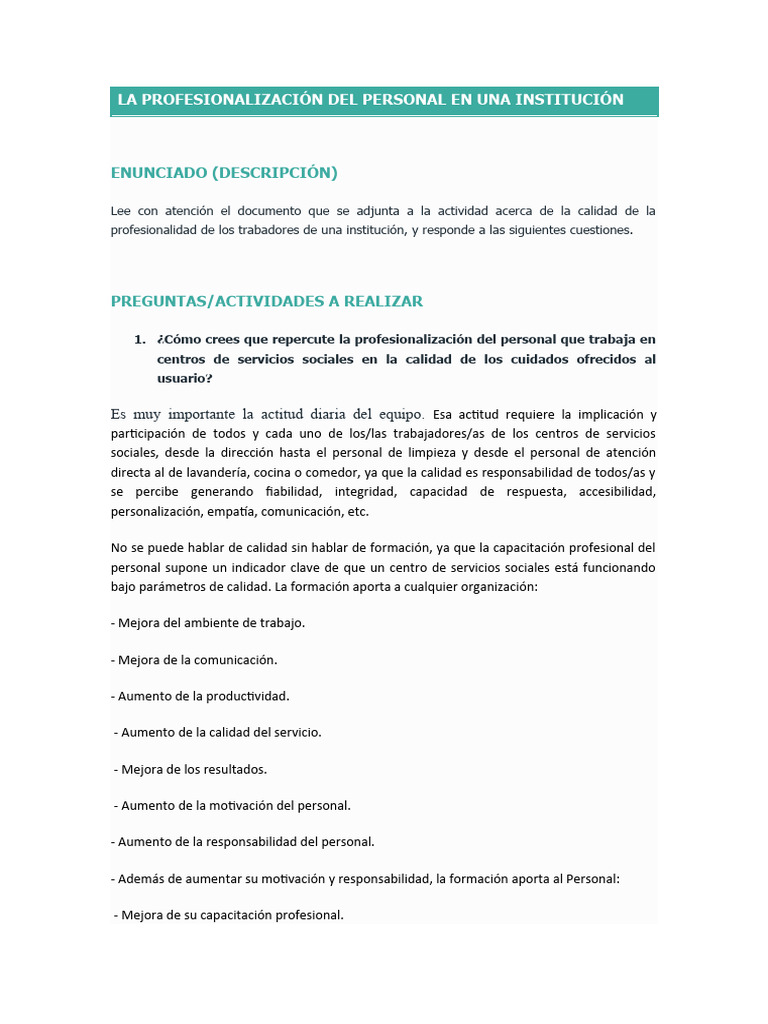 La Profesionalización Del Personal en Una Institución | PDF | Trabajo ...