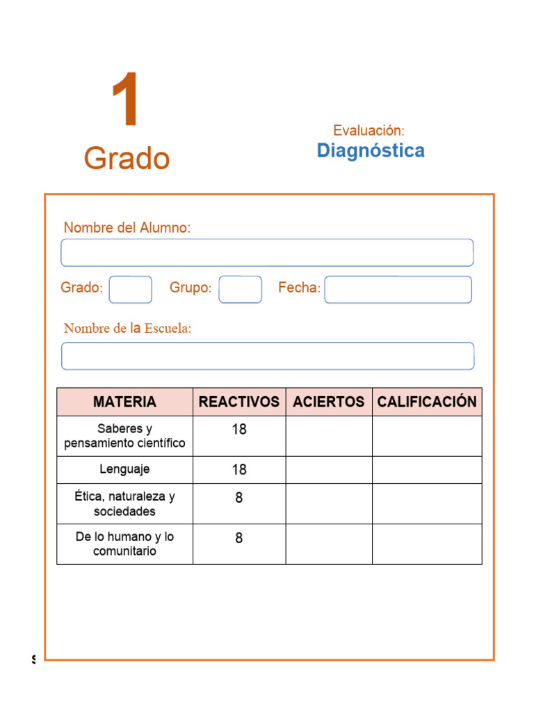 Evaluacion-Diagnostica 1 Grado | PDF