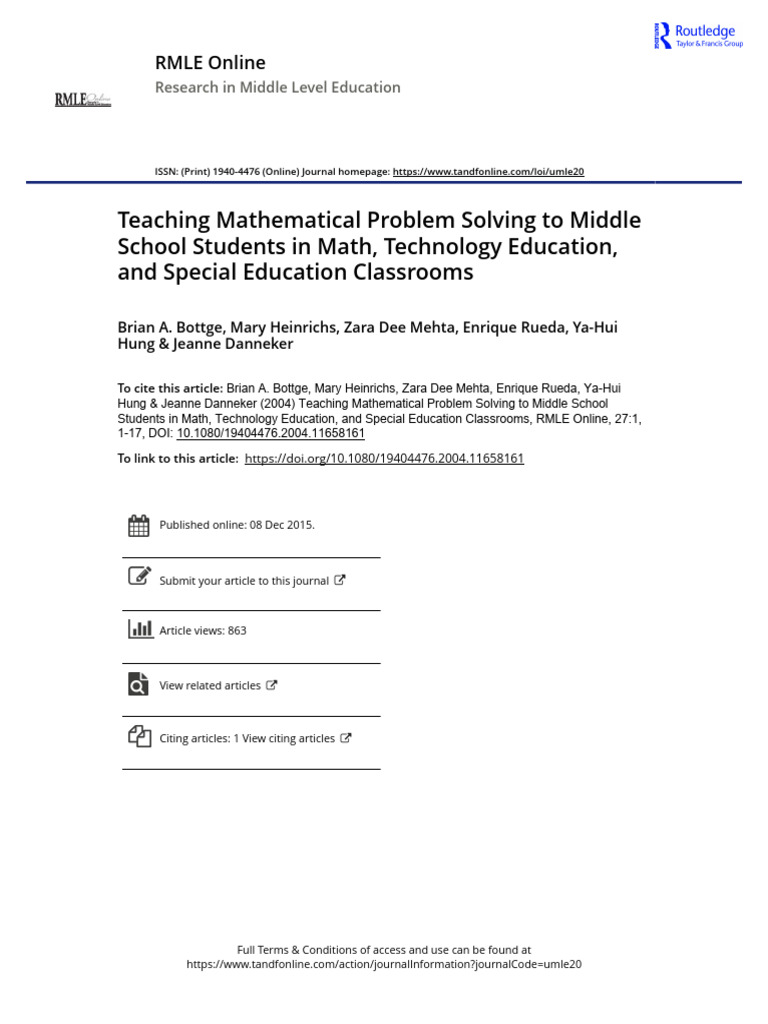 Teaching Mathematical Problem Solving To Middle School Students in Math Technology Education and ...