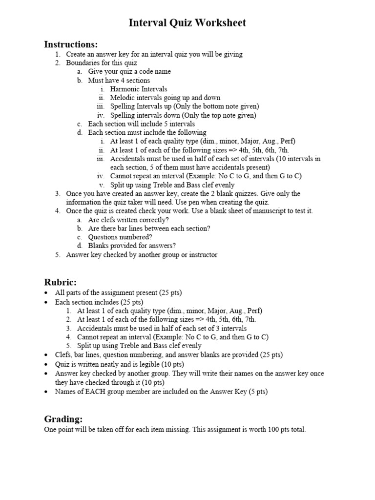 Interval Quiz Worksheet | PDF | Interval (Music) | Clef