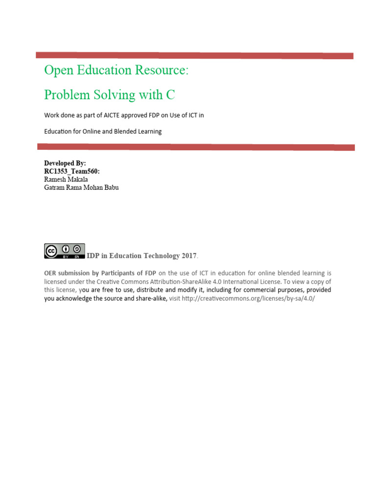 OER On Problem Solving With-C RC1353 Team560 | PDF | Educational ...