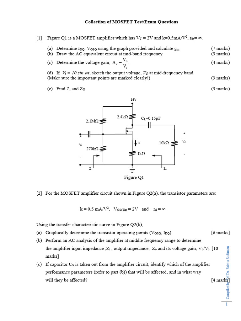 MOSFET Amplifier Analysis and Calculations | PDF | Amplifier | Mosfet