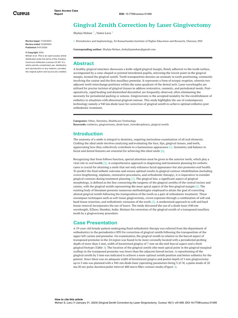 Gingival Zenith Correction by Laser Gingivectomy | PDF | Periodontology ...