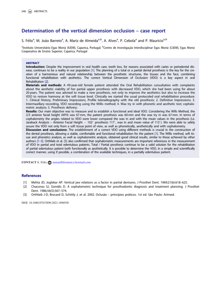 Determination of The Vertical Dimension Occlusion | PDF | Prosthesis ...