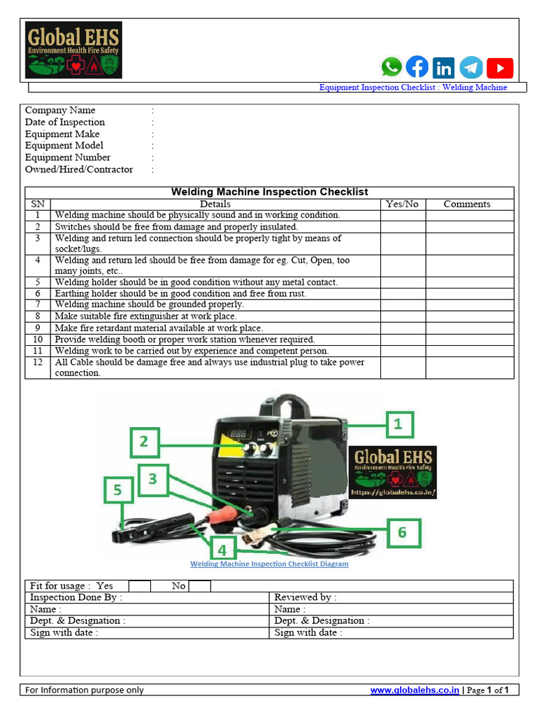 Welding Machine Inspection Checklist | PDF