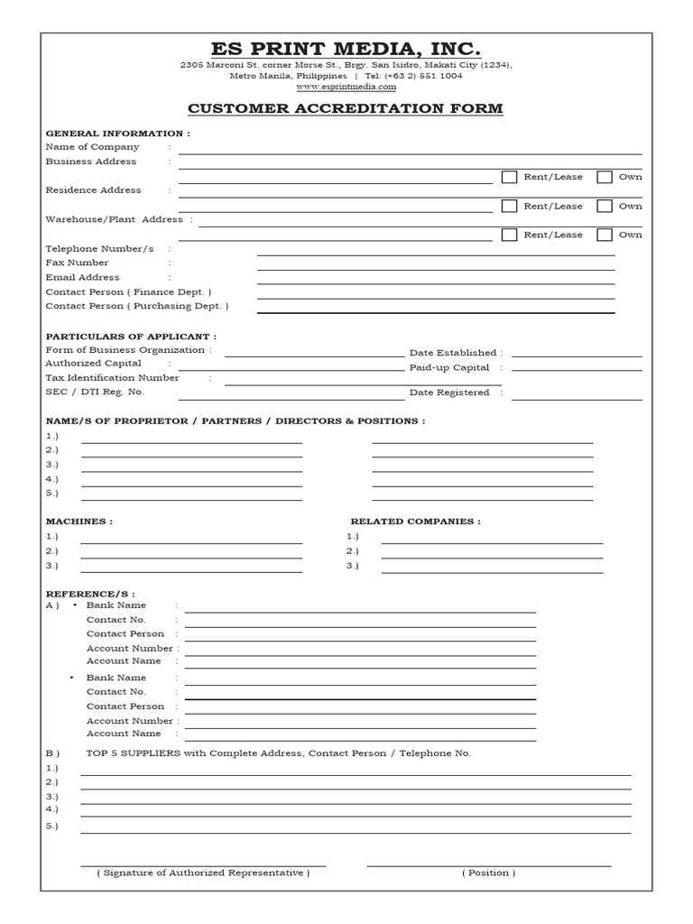 Customer Accreditation Form | PDF