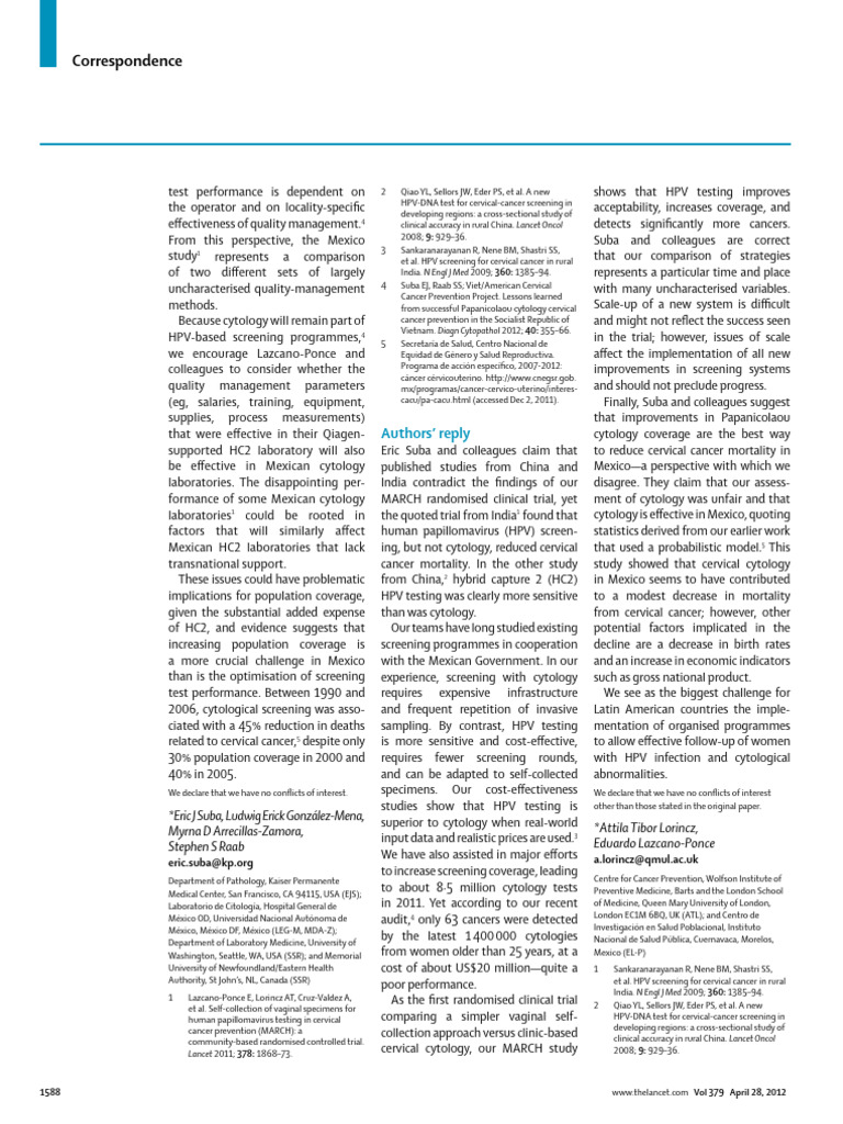 Self Collection of Vaginal Specimens For HPV Testi | PDF | Cervical ...