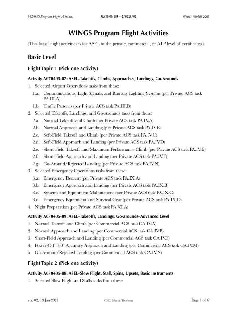 WINGS Program Flight Activities | PDF | Takeoff | Aviation Safety