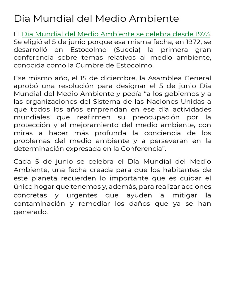 Día Mundial Del Medio Ambiente | PDF