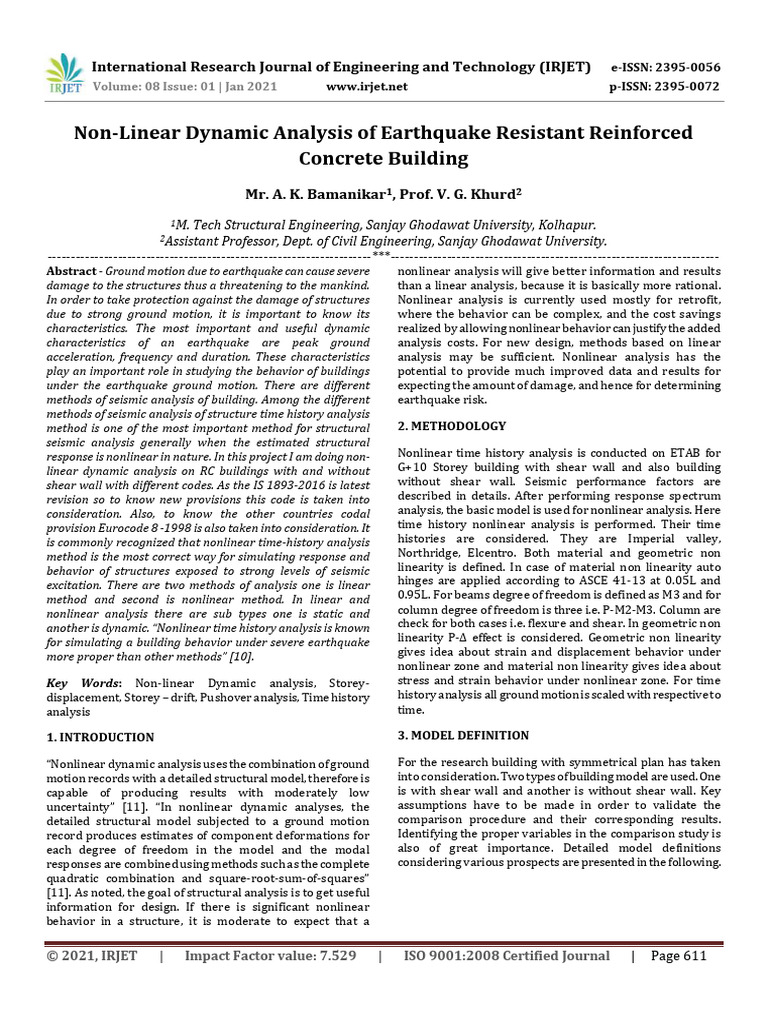 Non Linear Dynamic Analysis of Earthquak | PDF | Structural Engineering | Civil Engineering