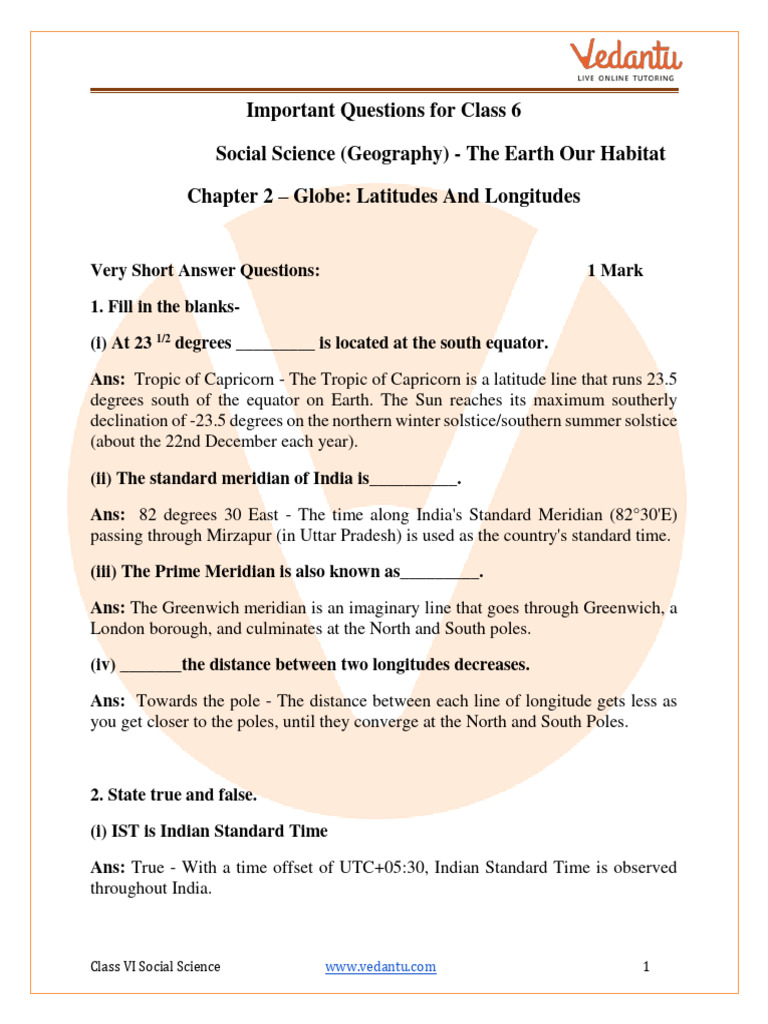 Class 6 Geography Essentials | PDF | Equator | Latitude