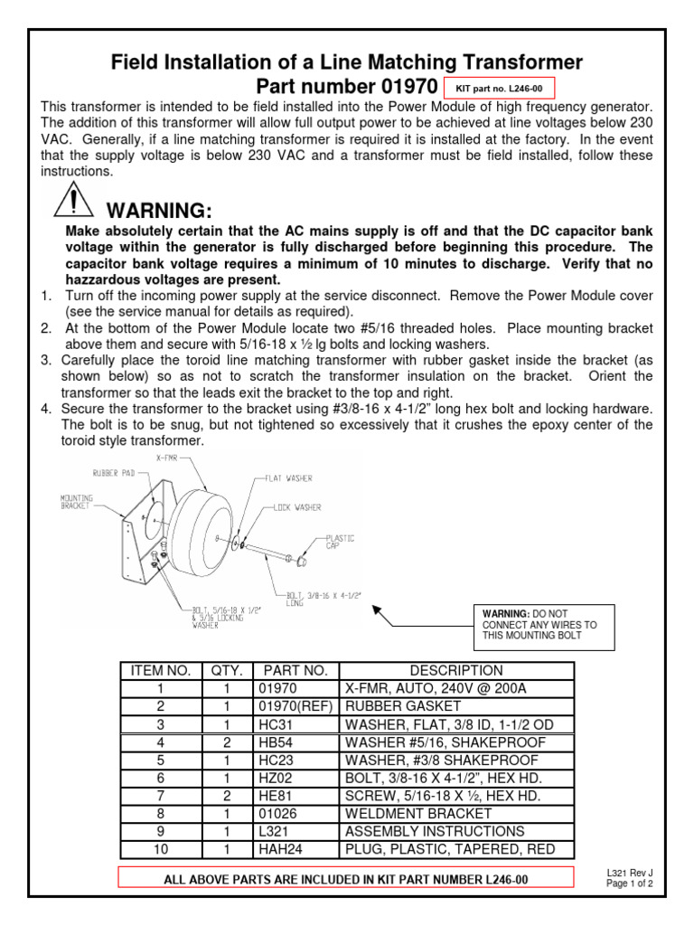 LMT Install Instructions L246-00 (L321J - L021-00) | PDF | Transformer ...