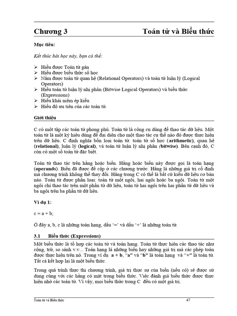 Session 03_ Toan Tu, Bieu Thuc | PDF