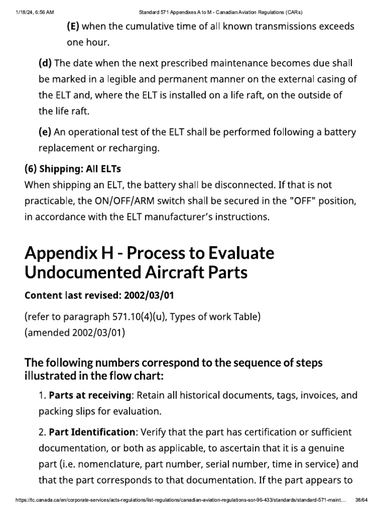Standard 571 Appendix H - Canadian Aviation Regulations (CARs) | PDF