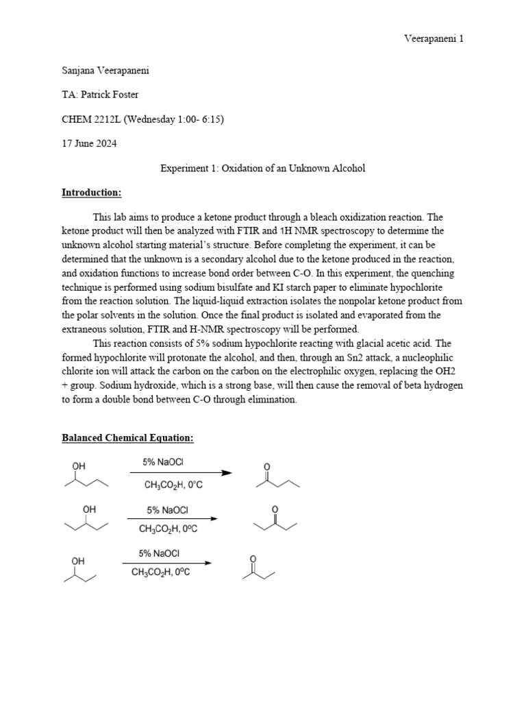 Uga Ochem 2 Lab 1 Prelab | PDF | Chemical Reactions | Hydroxide