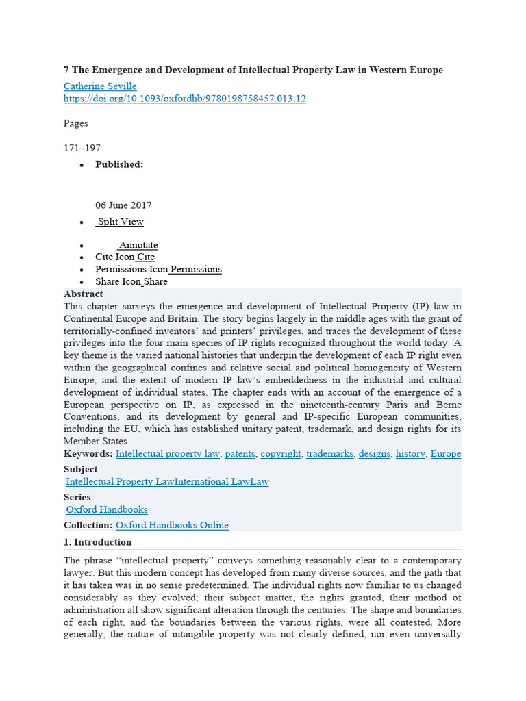 History of IP in Europe | PDF | Intellectual Property | Patent