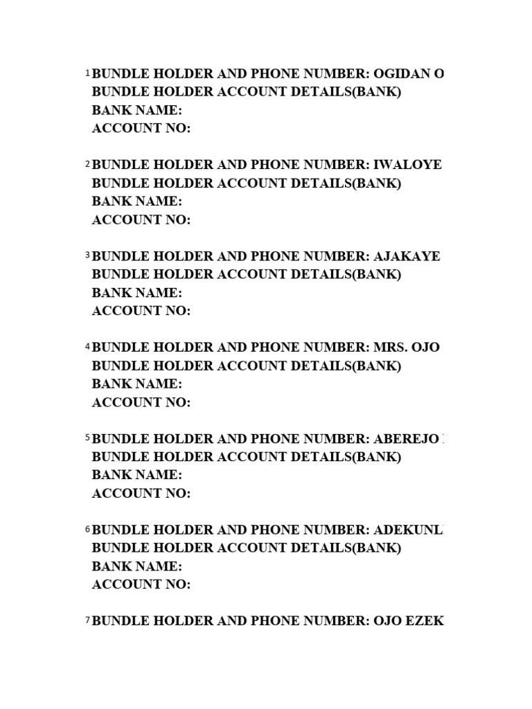 Bundle Holder Account Details | PDF