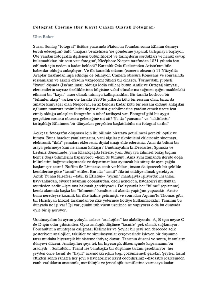 Ulus Baker - Fotoğraf Üzerine (Bir Kayıt Cihazı Olarak Fotoğraf) | PDF