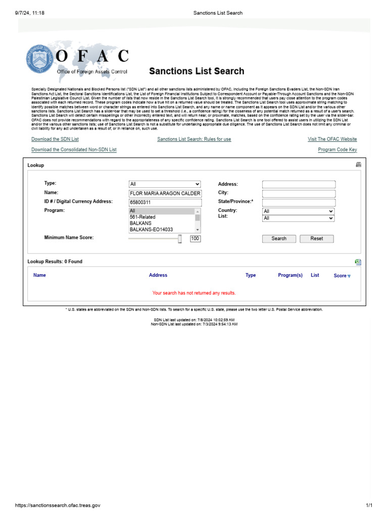 Sanctions List Search | PDF | Office Of Foreign Assets Control