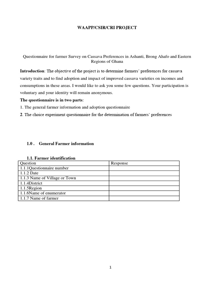 Farmer Survey Questionnaire | PDF