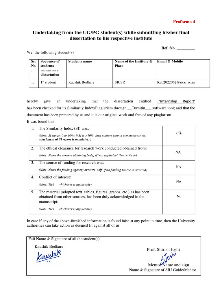 Kaushik Bodhare AIC Proforma | PDF | Thesis