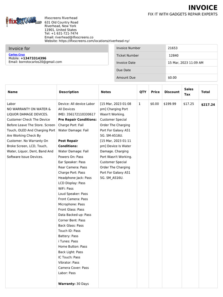 Invoice For: Ifixscreens Riverhead | PDF | Apple Inc. | Consumer Electronics