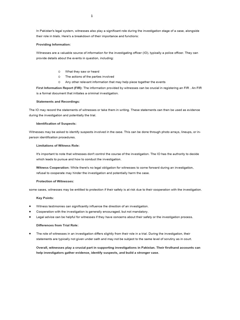 Role of Witness in Investigation | PDF | Witness | Trials