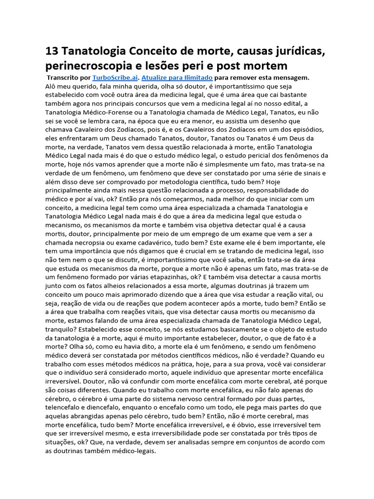 Tanatologia: Conceito e Causas da Morte | PDF | Morte | Inflamação