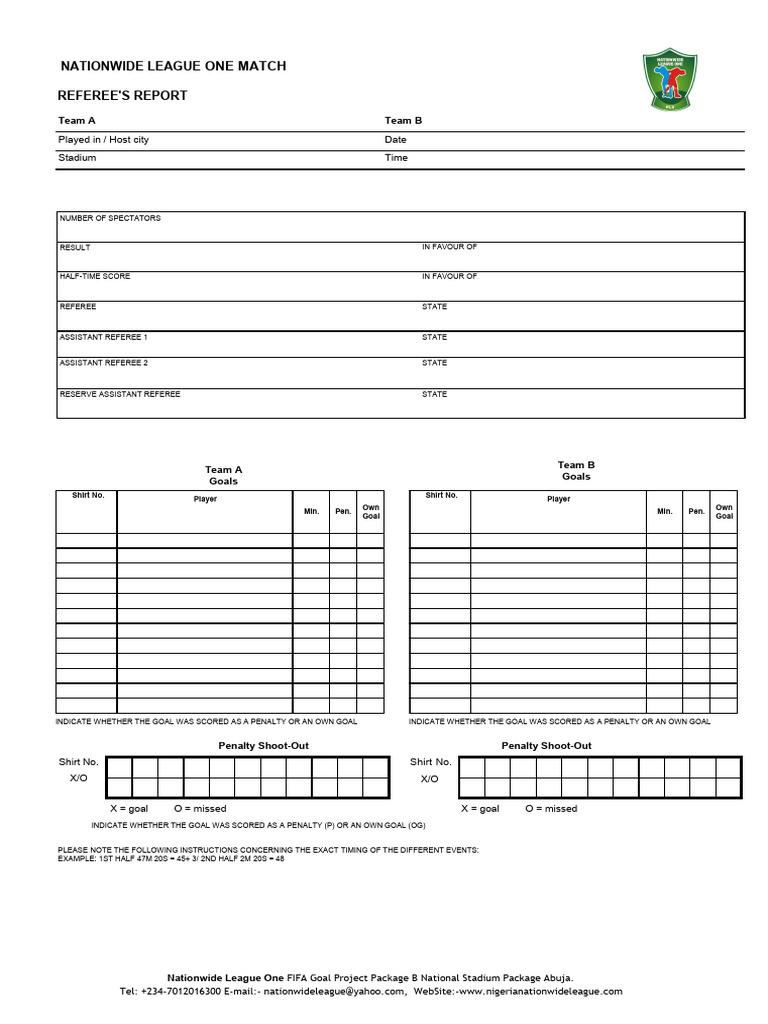 NLO Match Referee Report Form | PDF | Association Football | Sports