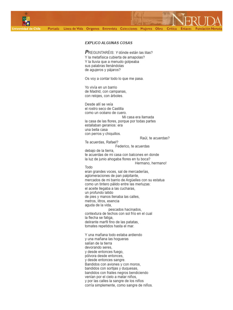 Pablo Neruda - Explico Algunas Cosas | PDF
