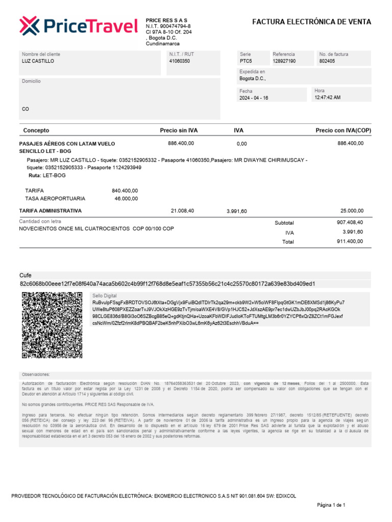 Factura Electrónica de Venta Price Res SAS | PDF | Sicología ...