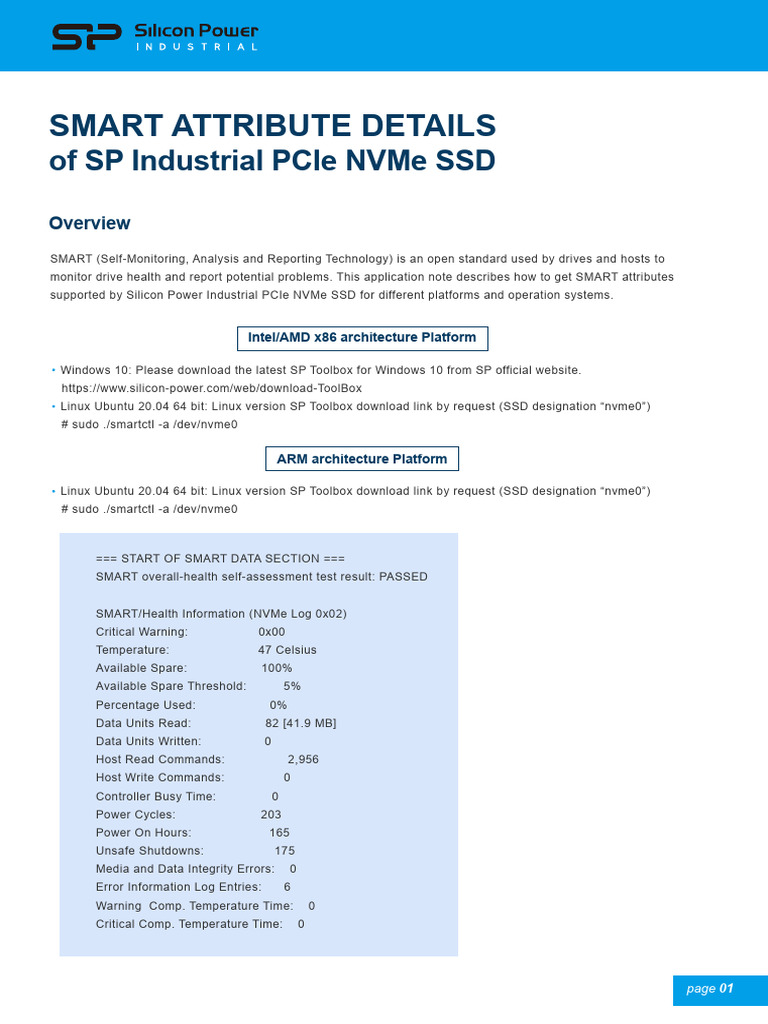 SMART Attribute Details of SP Industrial PCIe NVMe SSD | PDF | Solid ...