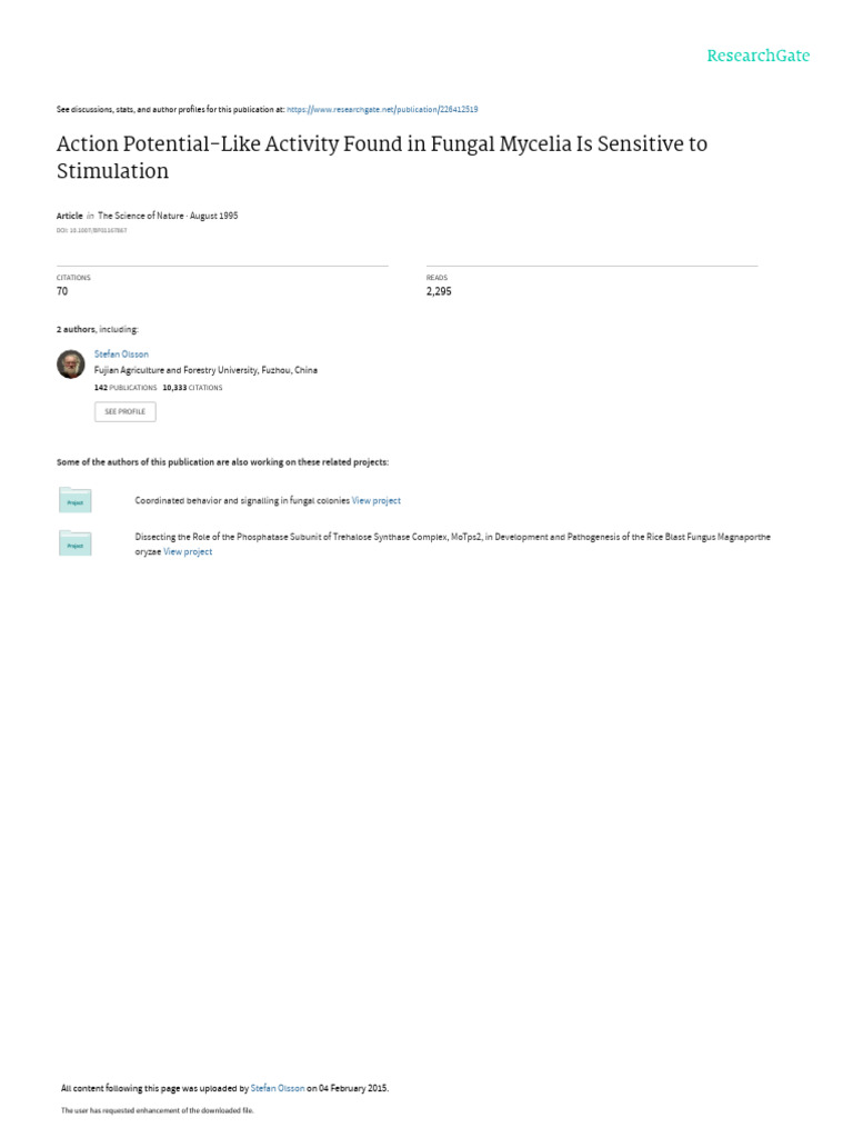 Action Potential-Like Activity Found in Fungal Mycelia Is Sensitive To ...