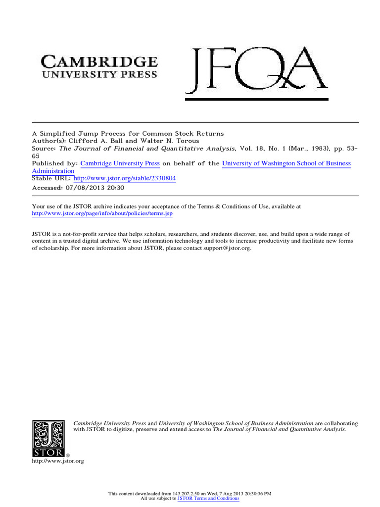 A Simplified Jump Process For Common Stock Returns Author (S) Clifford ...