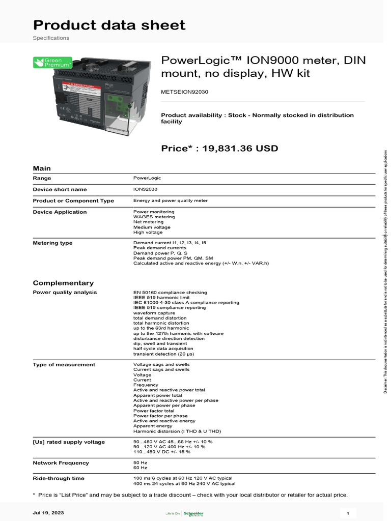 PowerLogic ION9000 Series - METSEION92030 | PDF | Electromagnetic ...