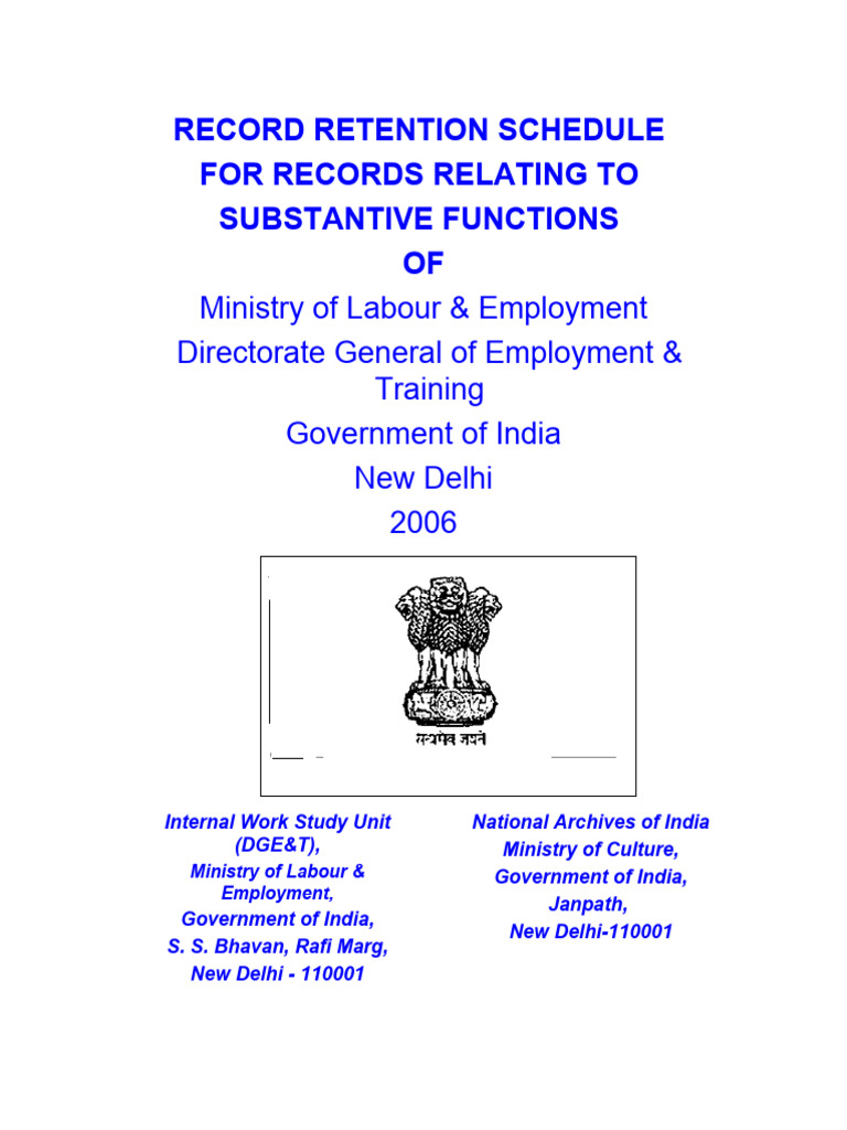 Record Retention Schedule For Records Relating To Substantive Functions
