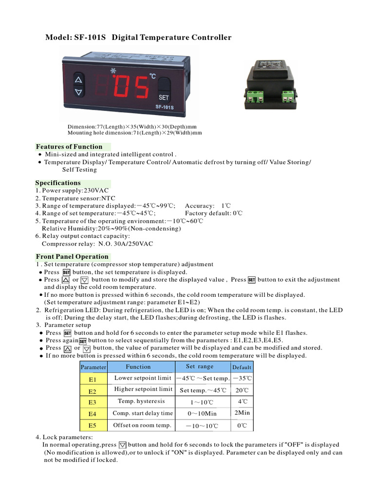 Model: SF-101S Digital Temperature Controller: Features of Function ...